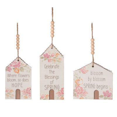 Transpac Transpac MDF Beaded Spring House Hanger Set of 3 Spring Home ...