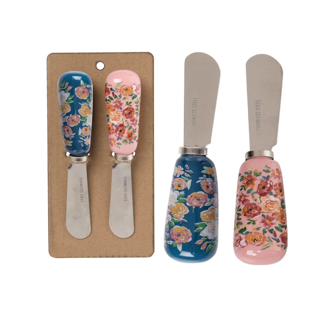 Transpac Transpac Ceramic 4.75" Pink and Blue Spreaders Set of 2 | Belk