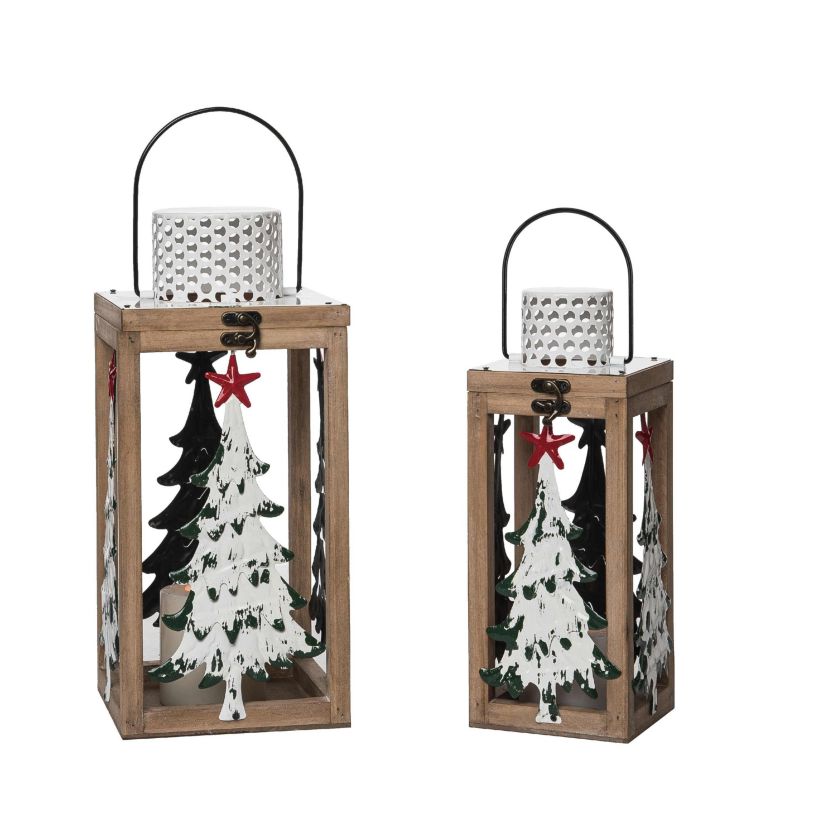 Transpac Transpac Christmas Wood / Metal Rustic Tree Lantern Set of 2 ...