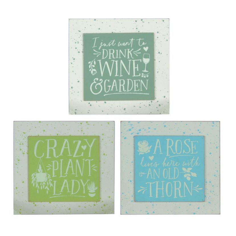 Transpac Transpac MDF Plant Enthusiast Block Decor Set of 3 Spring Home ...