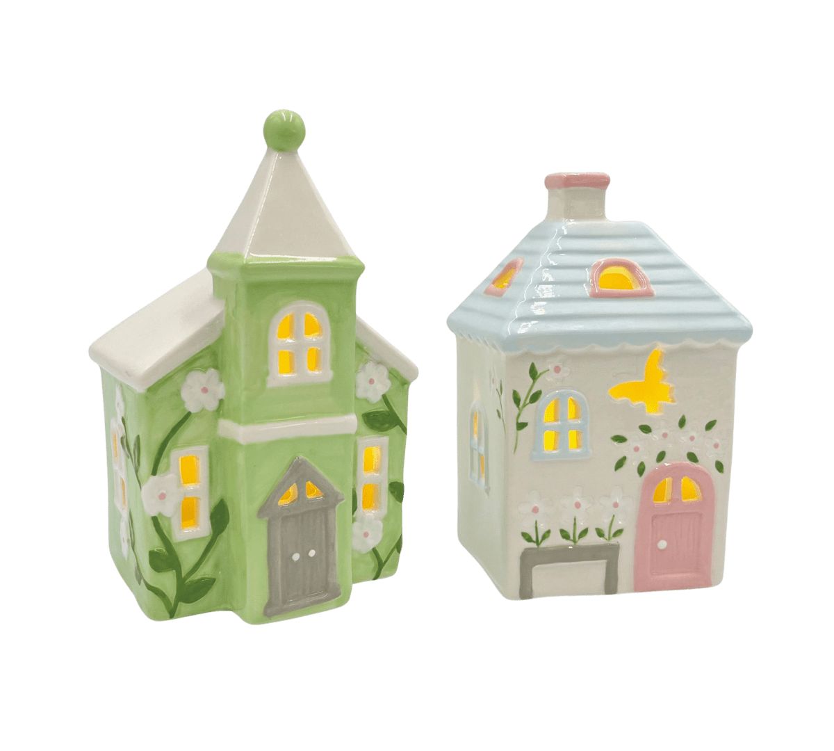 Transpac Transpac Large Ceramic Light Up Easter Cottage Figurines Set o ...