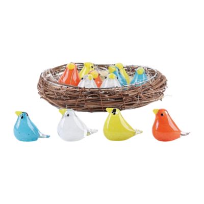 Transpac Transpac Mini Glass Colorful Birds In Nest Display Home ...