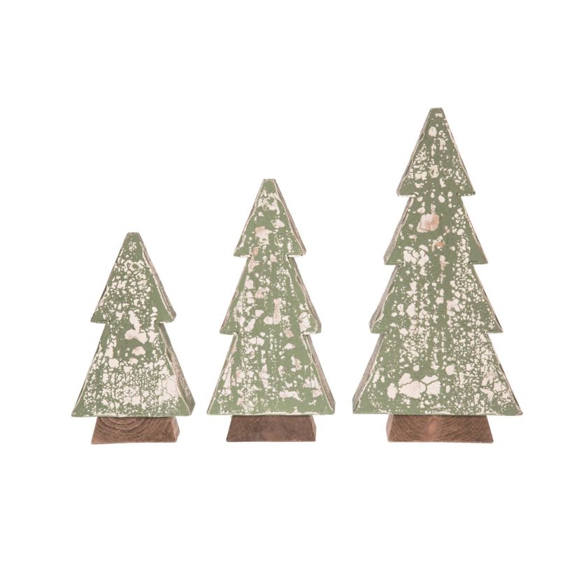 Transpac Transpac Wood 14 in. Mint Green Christmas Antiqued Tree Set of ...
