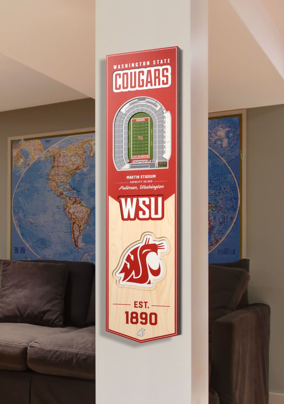 YouTheFan YouTheFan NCAA Washington State Cougars 3D Stadium 8x32 ...