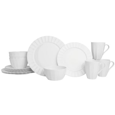 Fitz and Floyd Nevaeh White Fluted 16-Piece Dinnerware Set, Service for ...