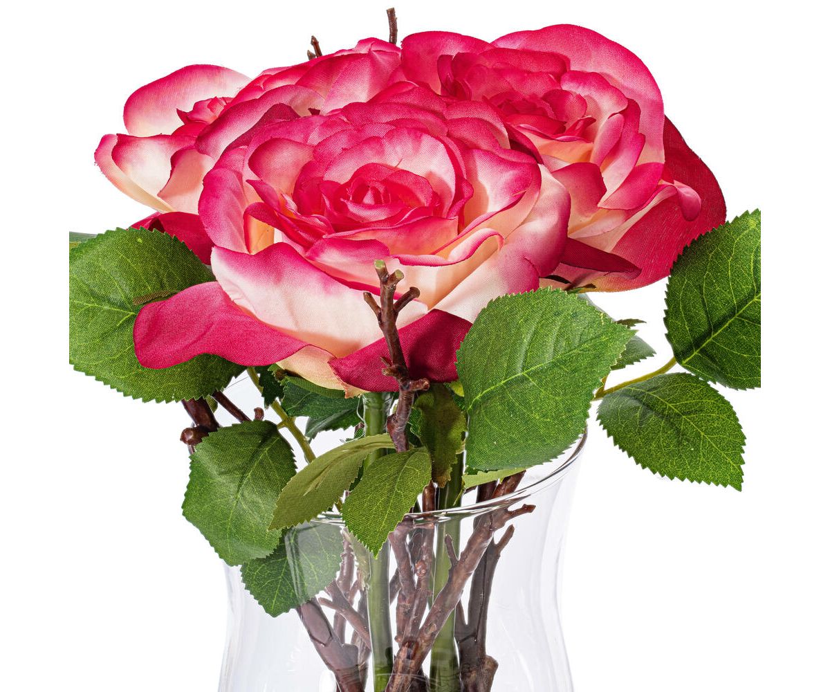 Vickerman Vickerman 10" Artificial Dark Pink Rose In Glass Vase. | Belk