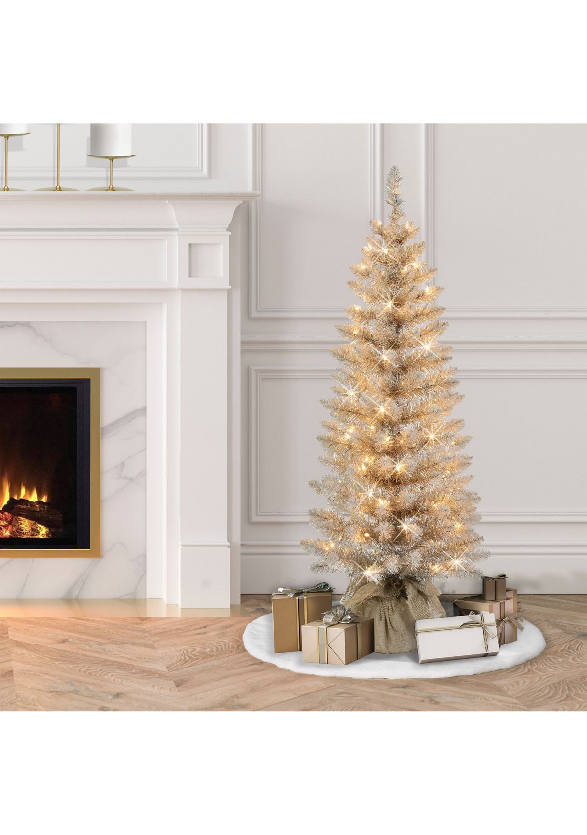 Puleo International 4-foot Pre-Lit Rose Gold Artificial Tree-in Burlap ...