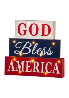 Glitzhome Lighted Wooden Americana Block Sign | belk