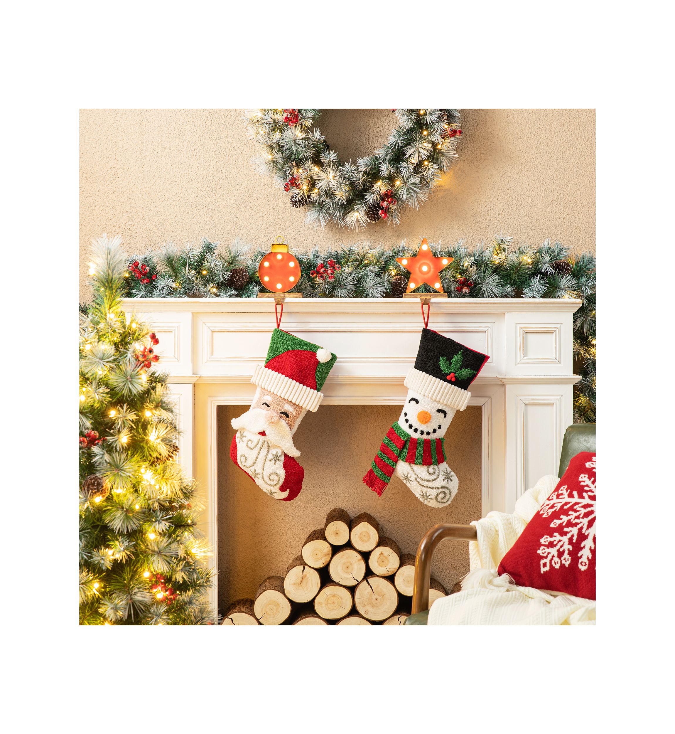 Glitzhome 20.5-inchL Hooked Stocking, Snowman | Belk