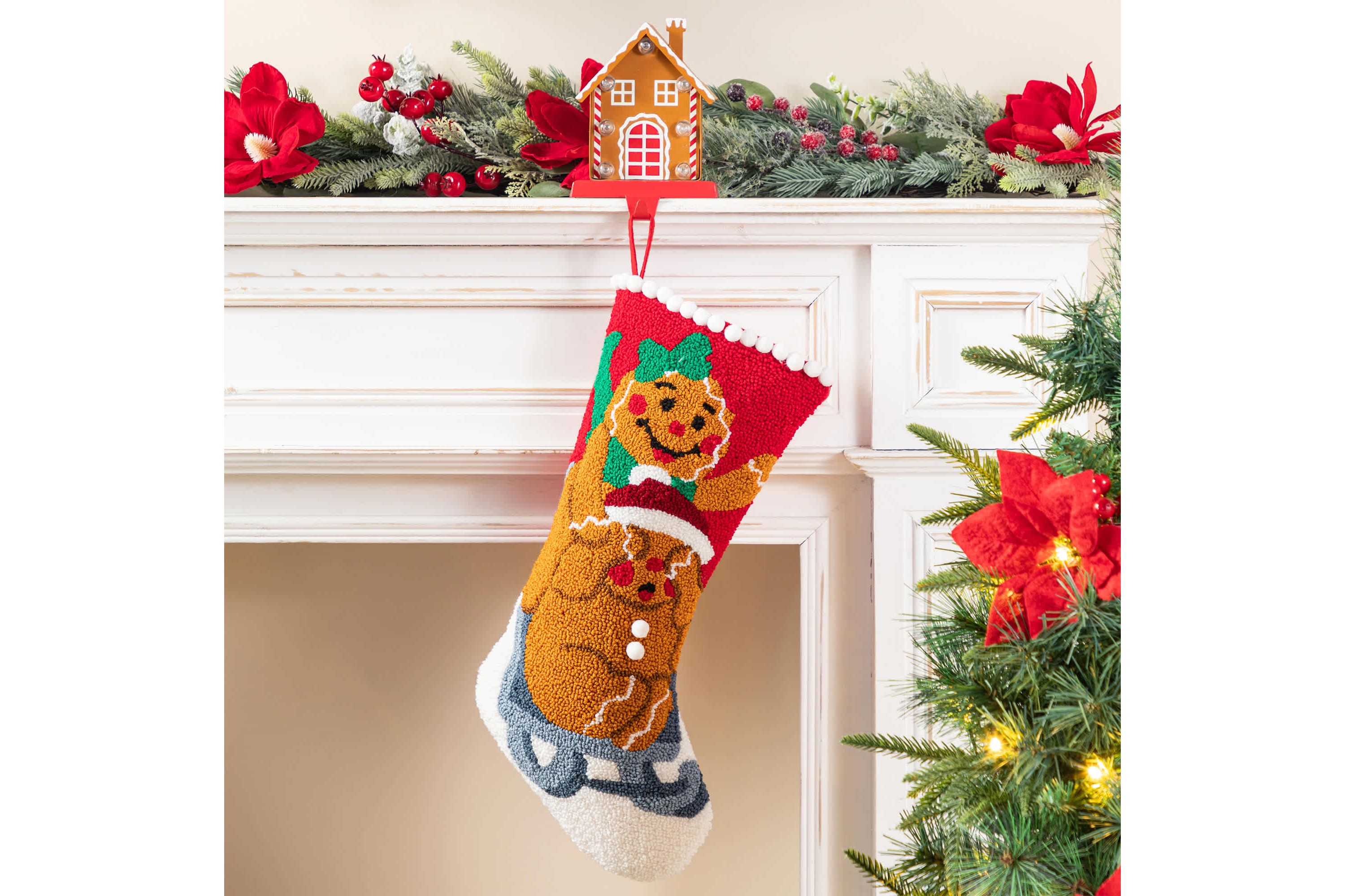 Glitzhome 21"L Hooked Stocking, Gingerbread Man | Belk