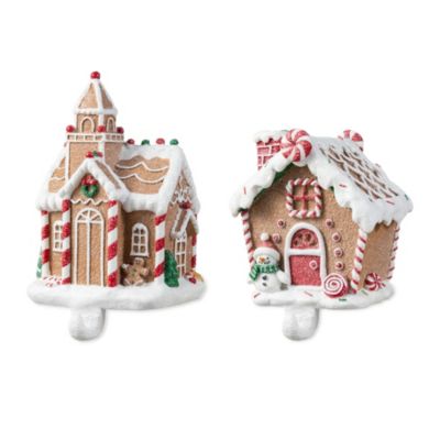 Glitzhome Set of 2 Resin Gingerbread House Stocking Holders | belk