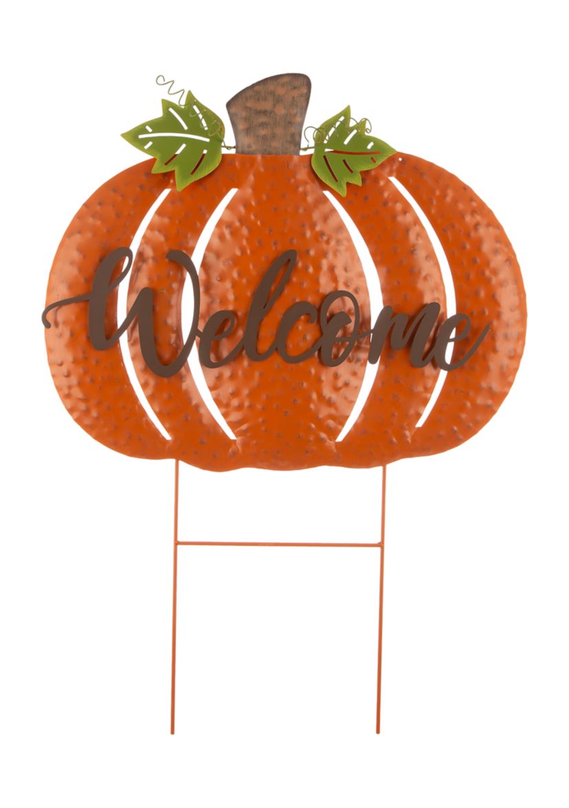 Glitzhome 29.72 Inch Fall Metal Pumpkin Yard Stake / Standing/Hanging ...