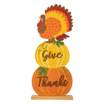 Glitzhome 36"H Thanksgiving Wooden Stacked Pumpkin & Turkey Porch Décor ...