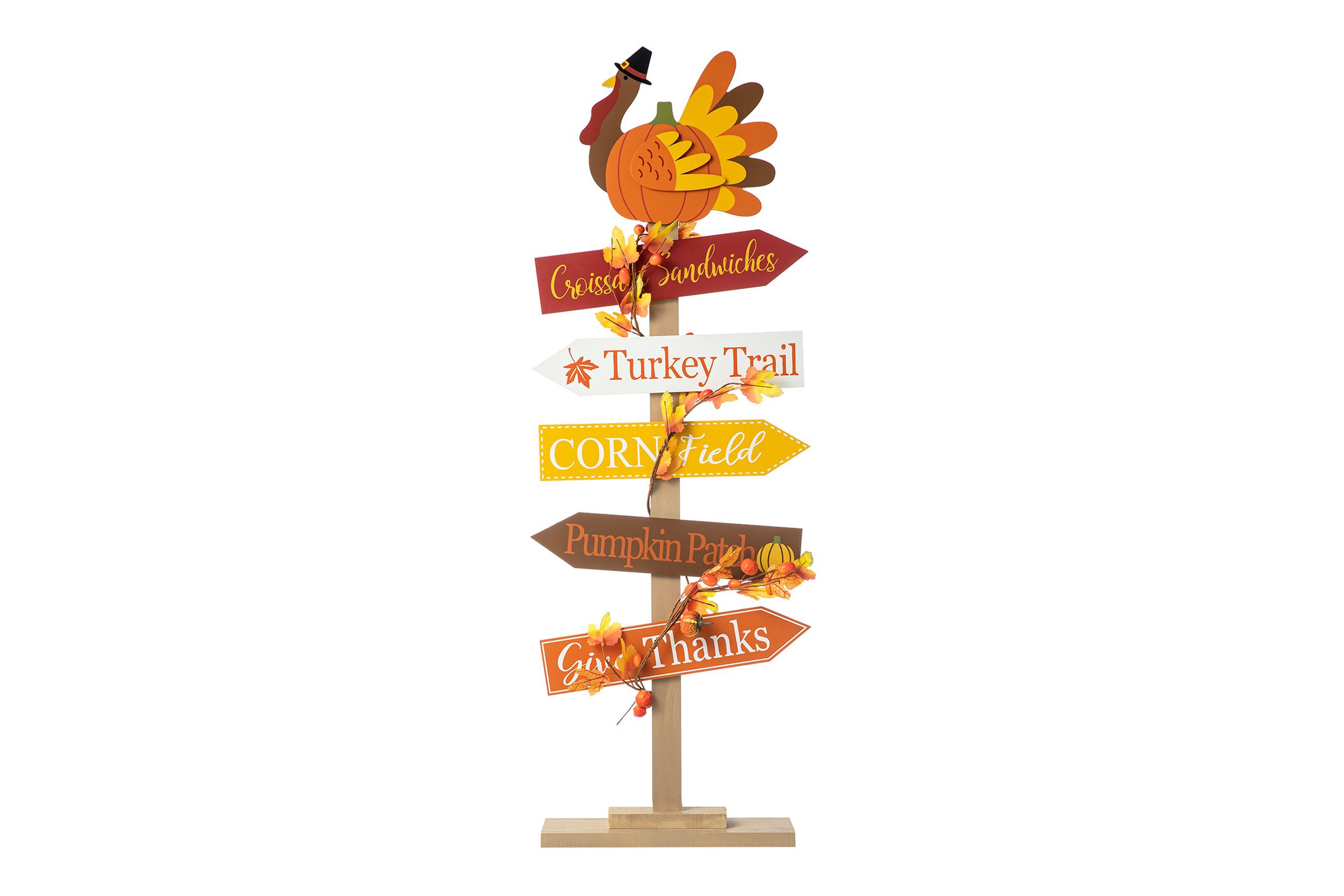 Glitzhome 42.75"H Thanksgiving Wooden Turkey Word Sign Porch Decor(KD ...