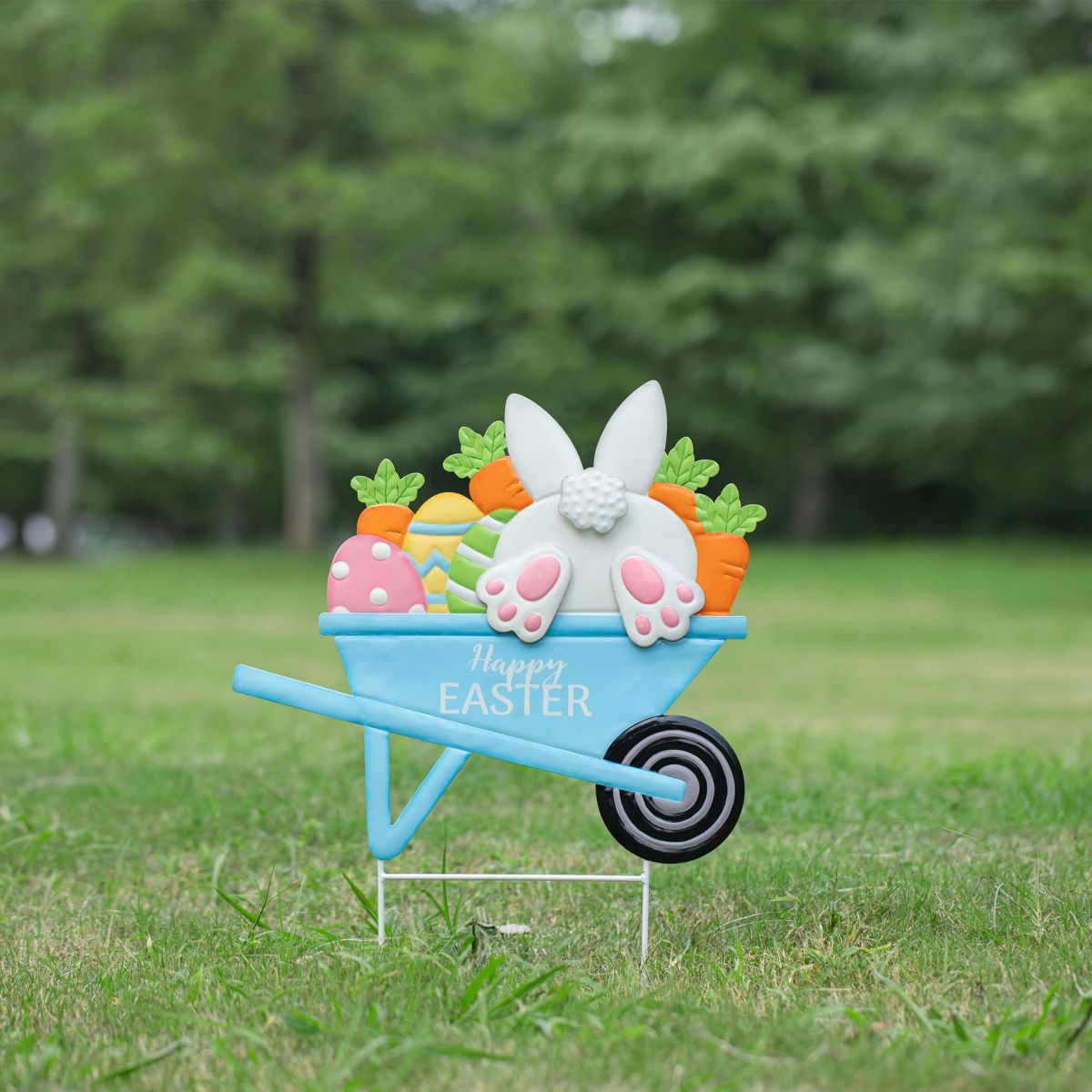 Glitzhome 24"H Easter Metal Wheel Barrow Yard Stake(KD, Two Functions ...