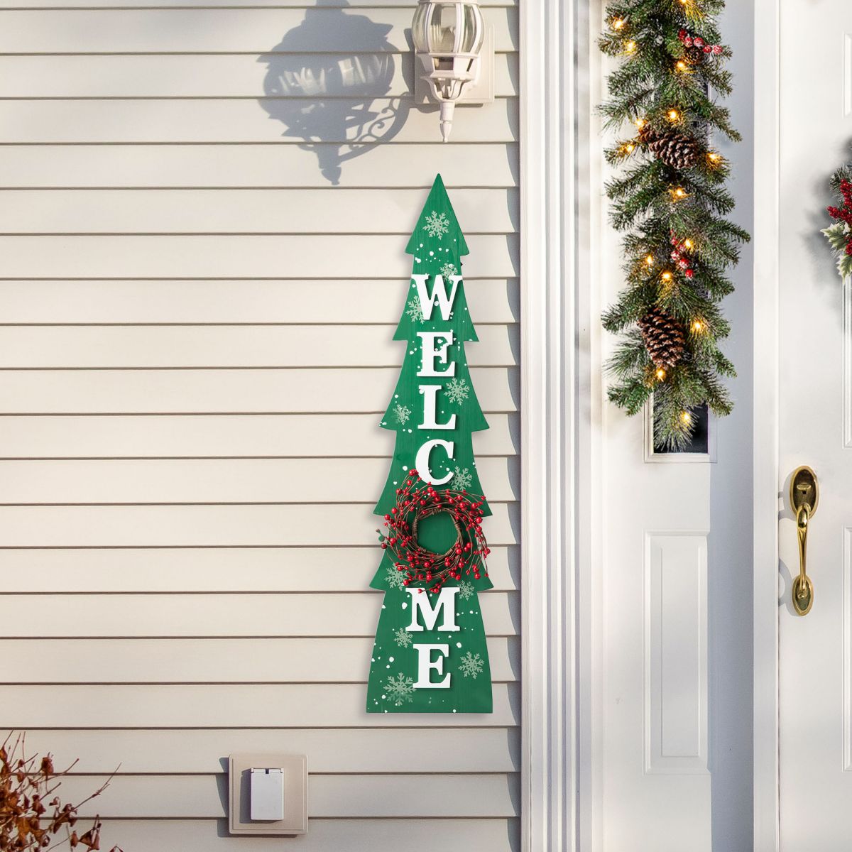 Glitzhome 42"H Christmas Wooden "WELCOME" Christmas Tree Porch Sign | Belk