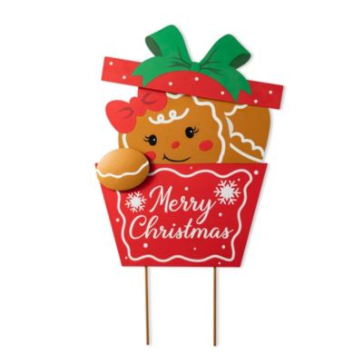 Glitzhome 24"H Christmas Metal Gingerbread Giftbox Yard Stake or ...