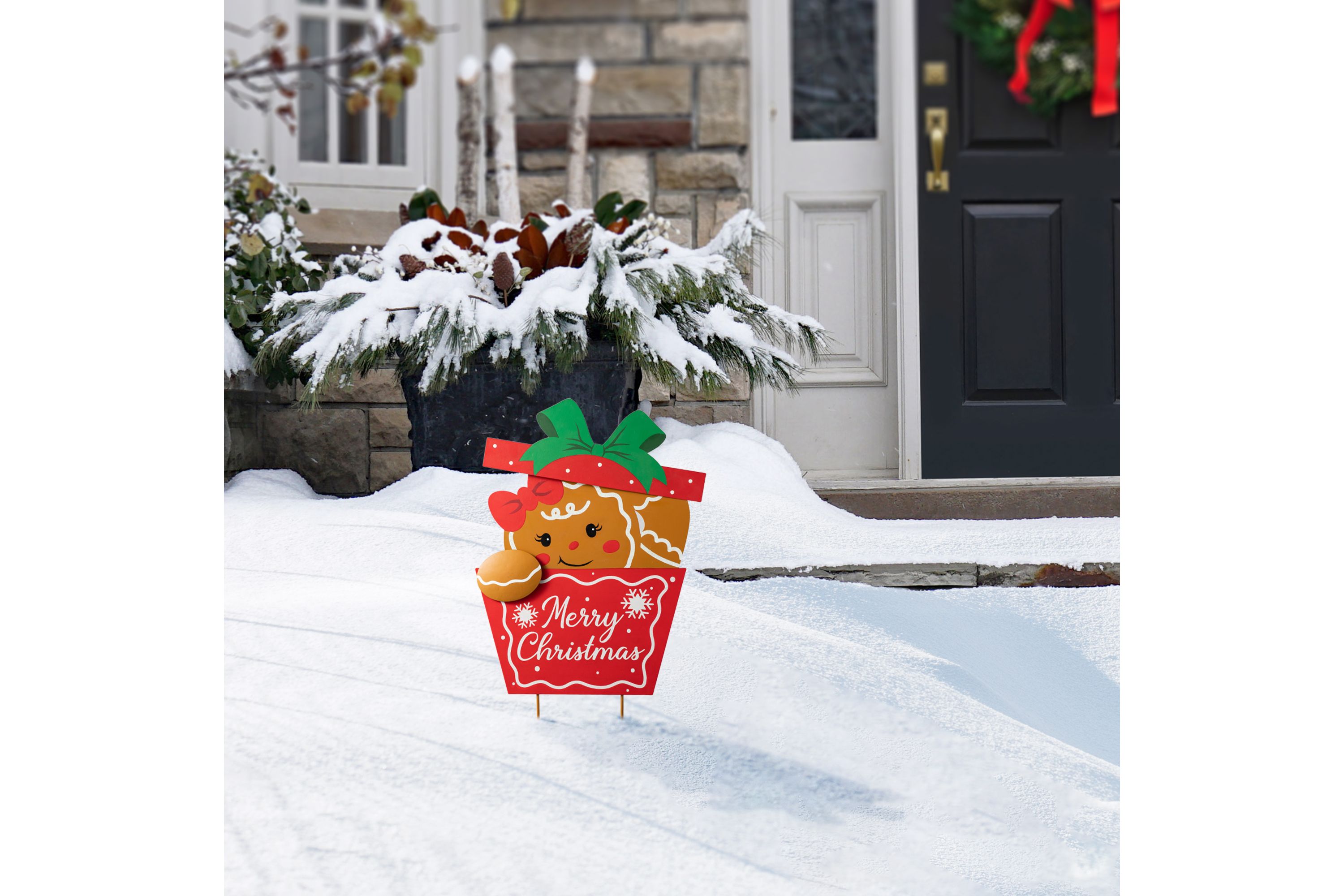 Glitzhome 24"H Christmas Metal Gingerbread Giftbox Yard Stake or ...