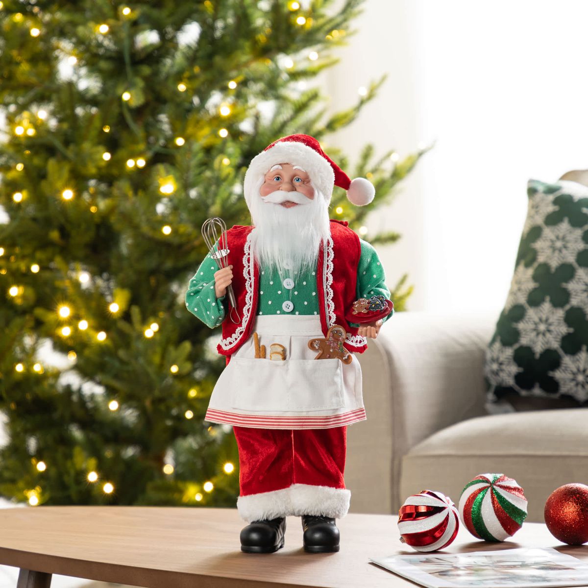 Glitzhome 18"H Faux Fur Christmas Chef Santa Figurine | Belk