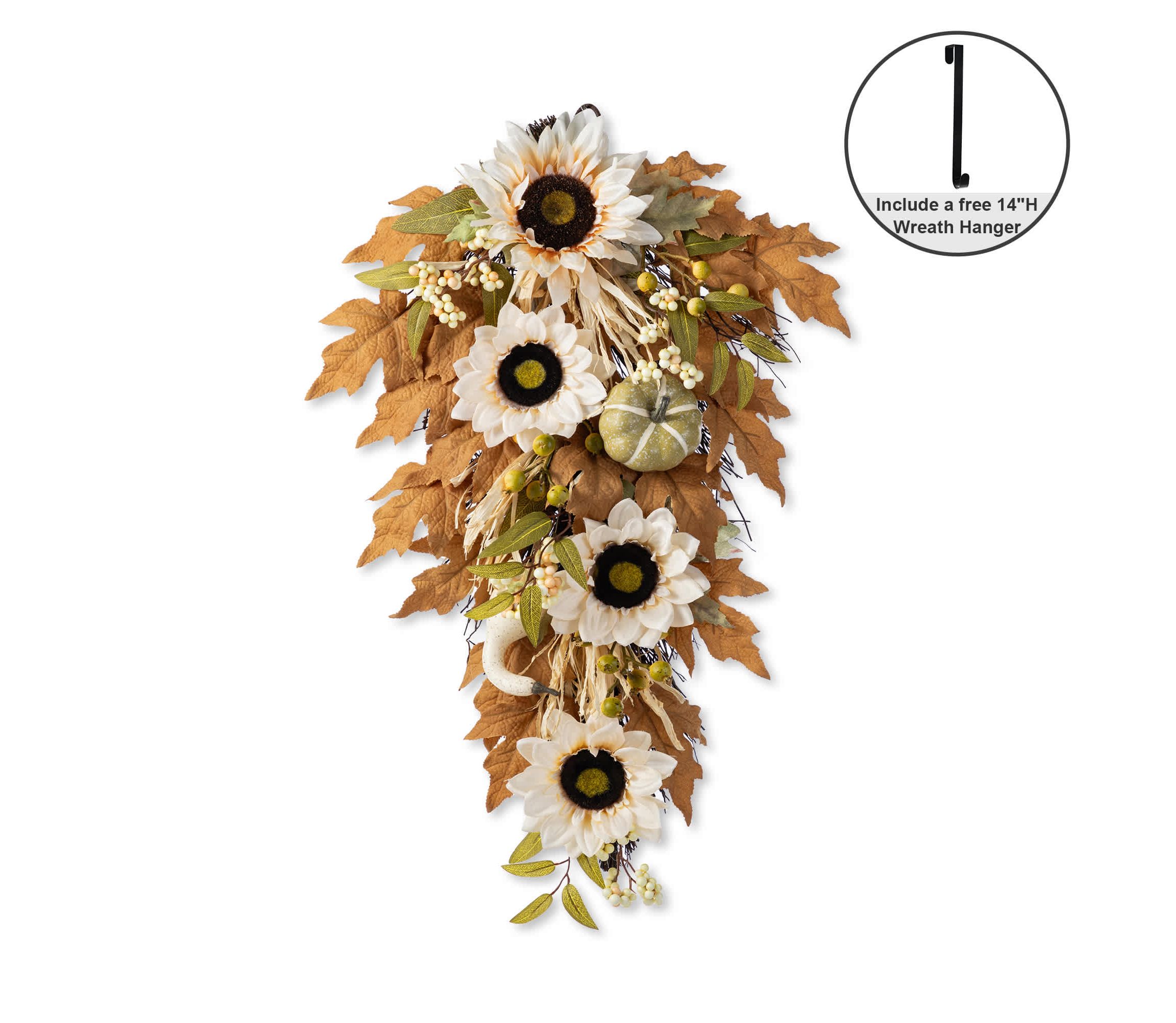 Glitzhome 28"H Fall Neutral Sunflower, Pumpkin and Leaf Swag Includes a Complimentary Black ...