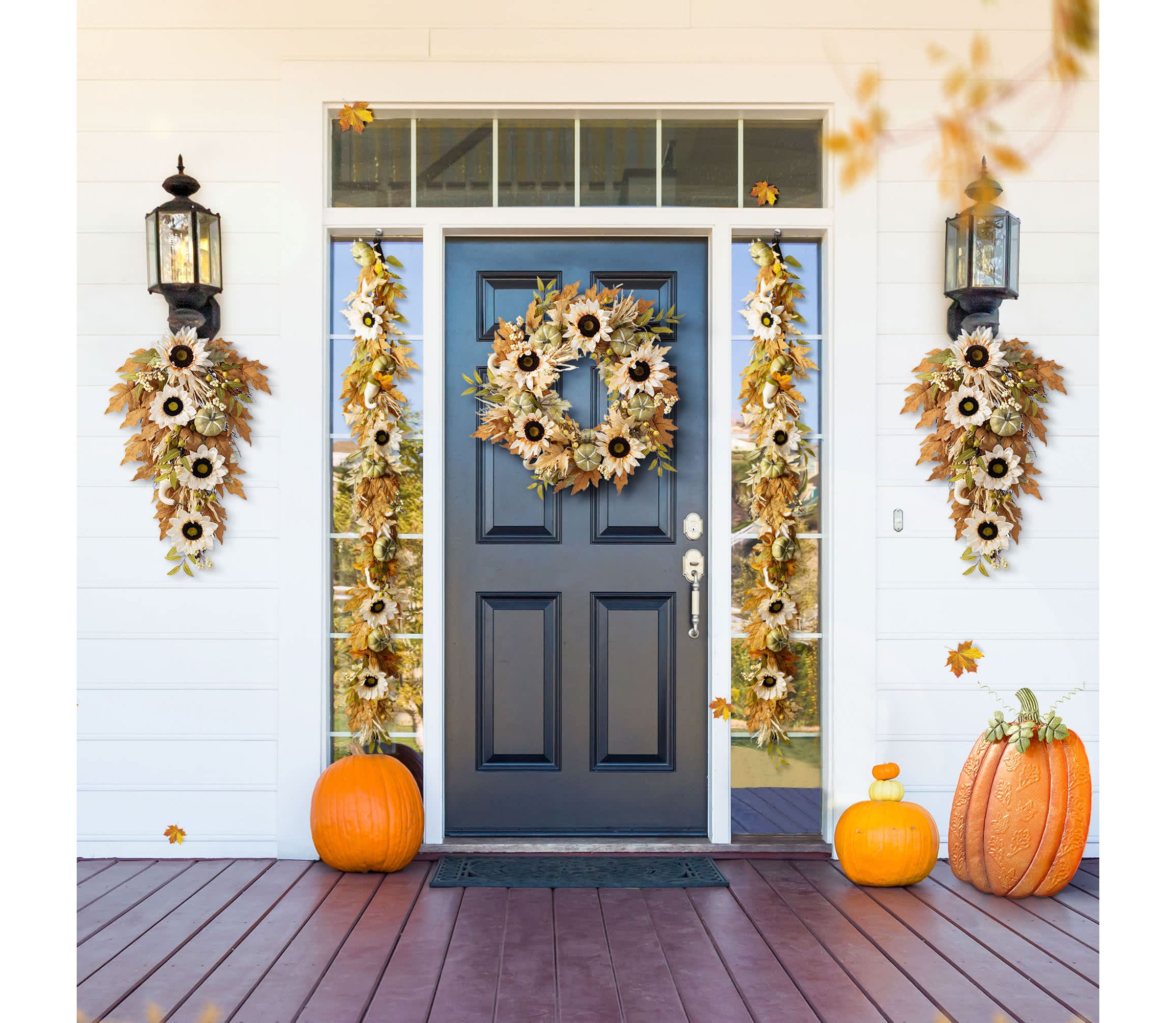 Glitzhome 28"H Fall Neutral Sunflower, Pumpkin and Leaf Swag Includes a Complimentary Black ...