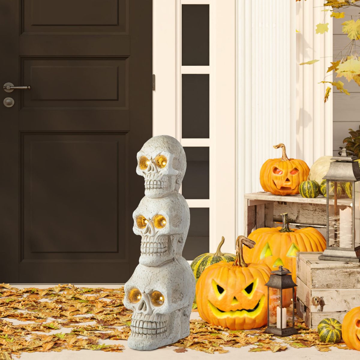 Glitzhome 25.50"H Ligted Halloween MGO Skull Porch Decor with Timer | Belk