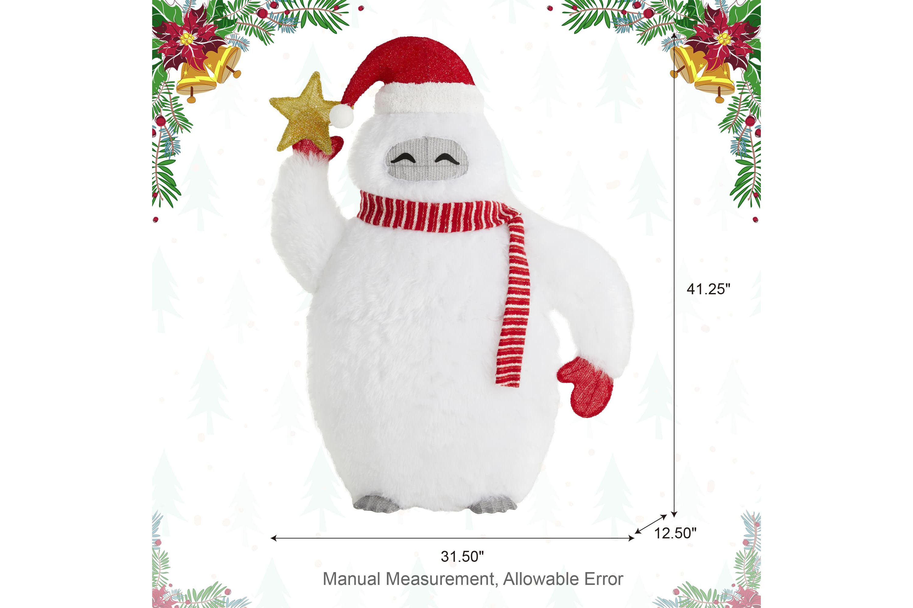 Glitzhome 42"H Lighted Christmas 3D Fabric Yeti Outdoor Décor with 130 ...