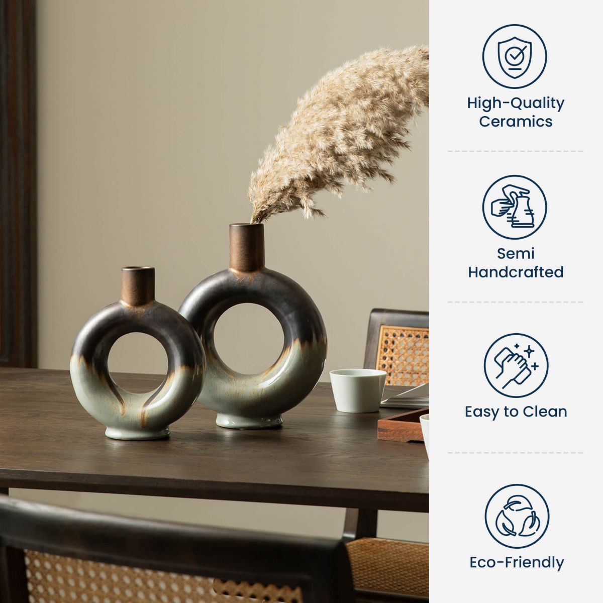 Glitzhome Set of 2 Modern Two-tone Color with Circle Hollow Ceramic ...