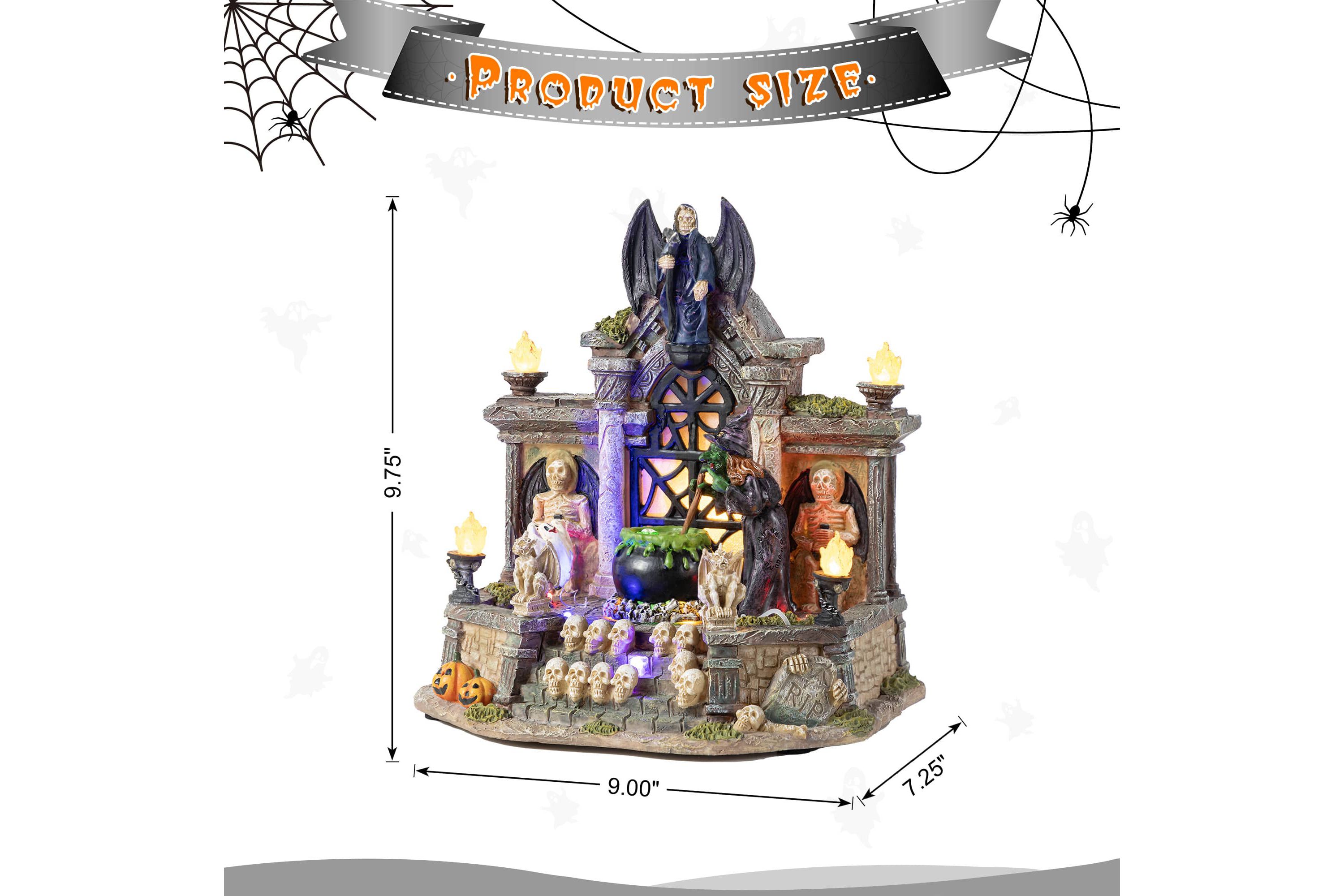 Glitzhome 9.75"H Lighted Resin Halloween Haunted House Table Village ...