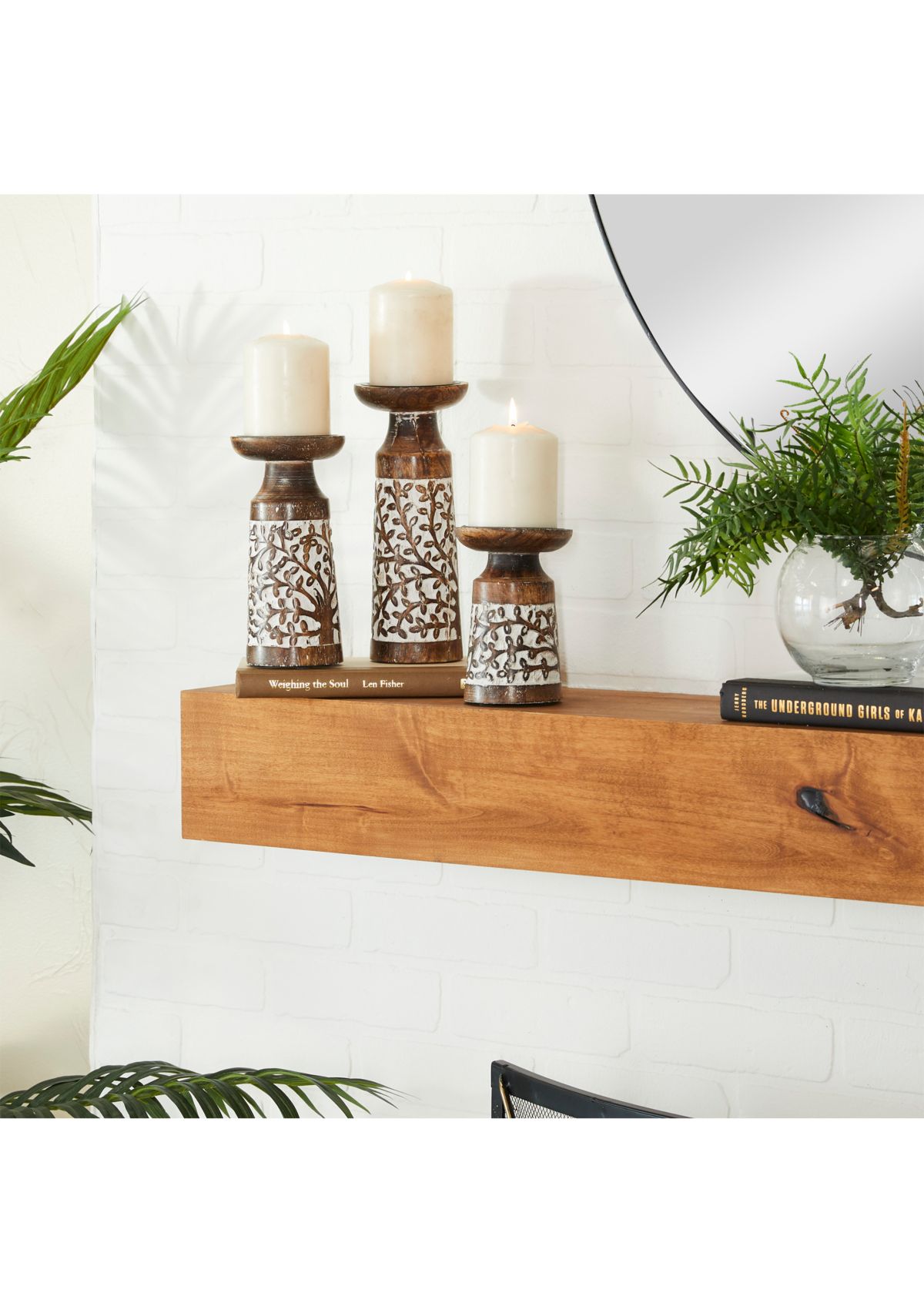 Monroe Lane Coastal Mango Wood Candle Holder - Set of 3 | Belk