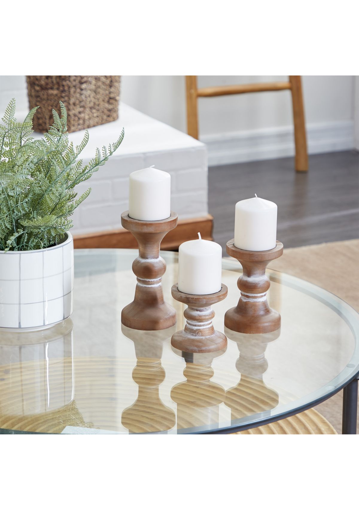 Monroe Lane Farmhouse Wood Candle Holder - Set of 3 | Belk