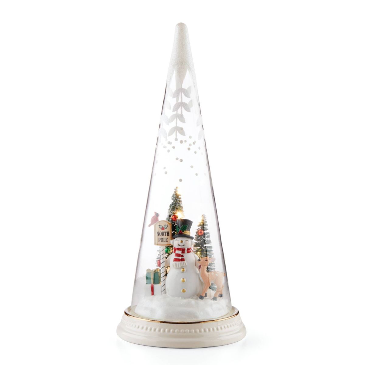Lit Christmas Cone with North Pole Snowman Scene | Belk