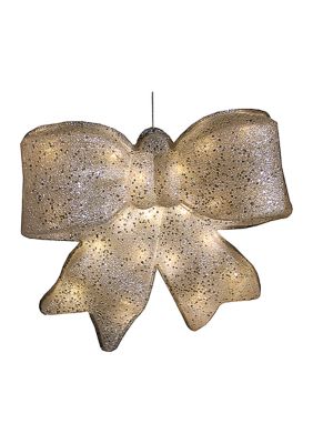 PENN 16Inch Silver Glittered Battery Operated Lighted LED Bow Christmas ...