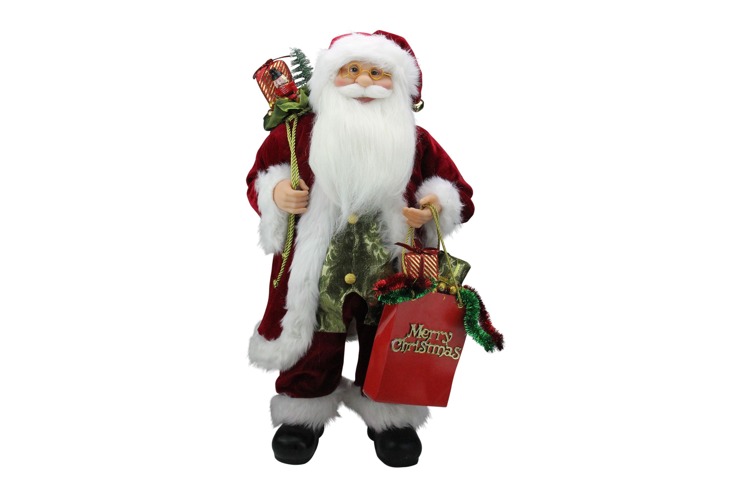 Northlight 24" Red and White Standing Santa Claus Figure with Gift Bag ...