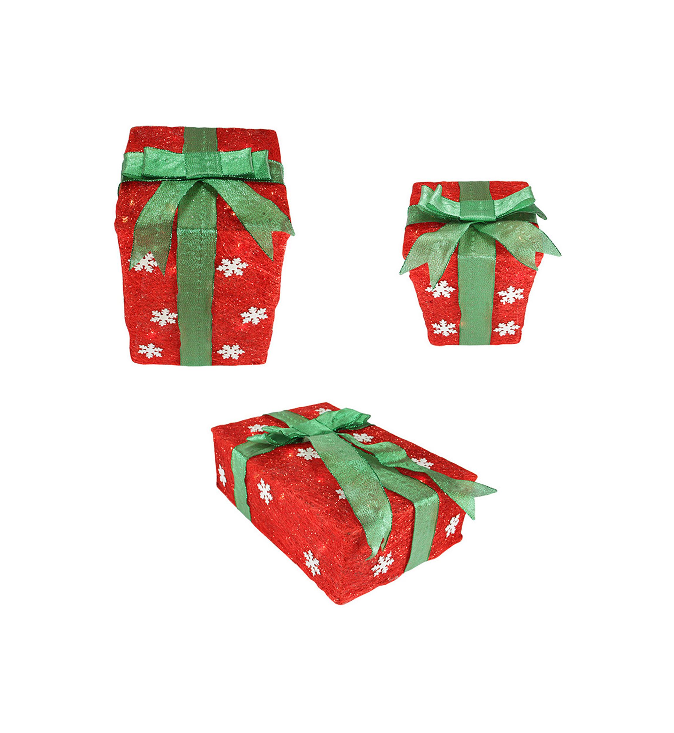 Northlight Set of 3 Pre-Lit Red and Green Snowflake Gift Boxes ...