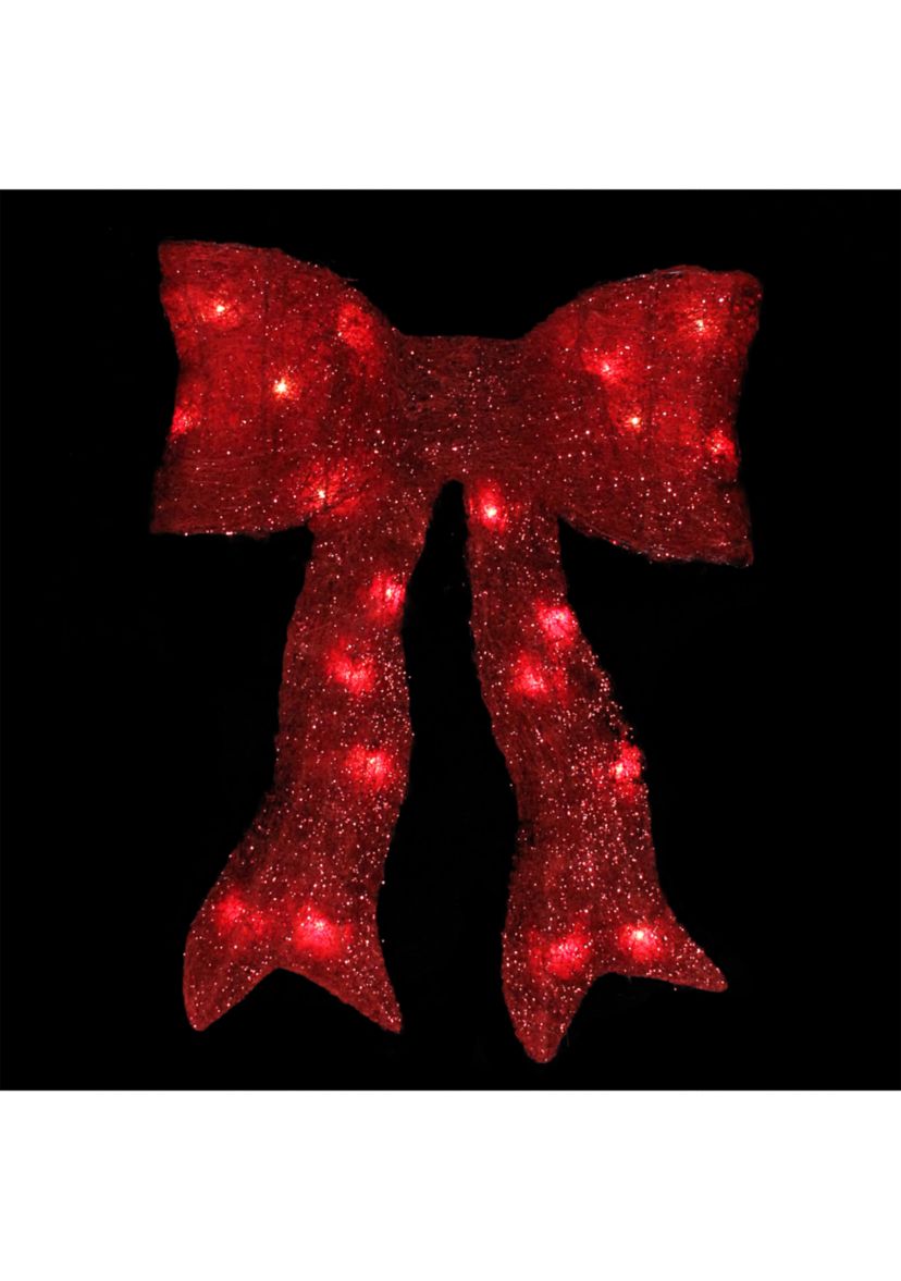 Northlight 24Inch Sparkling Red Lighted Sisal Bow Christmas Outdoor ...