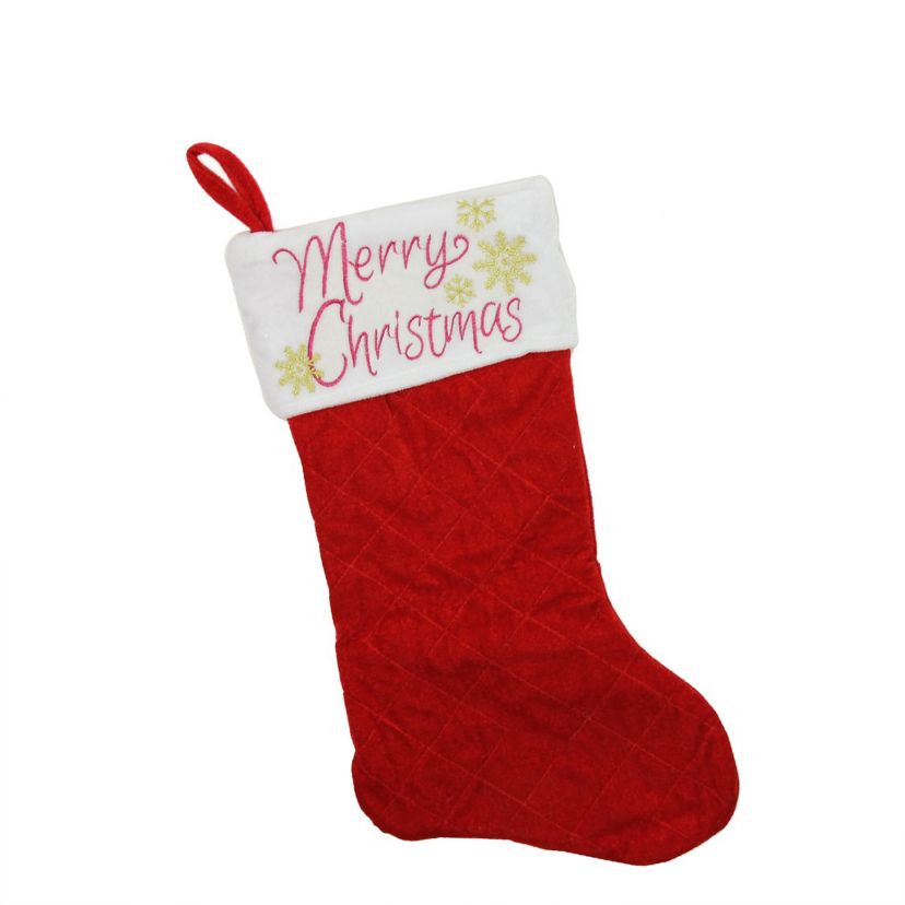 Northlight 19" Quilted Red Velvet "Merry Christmas" Embroidered ...