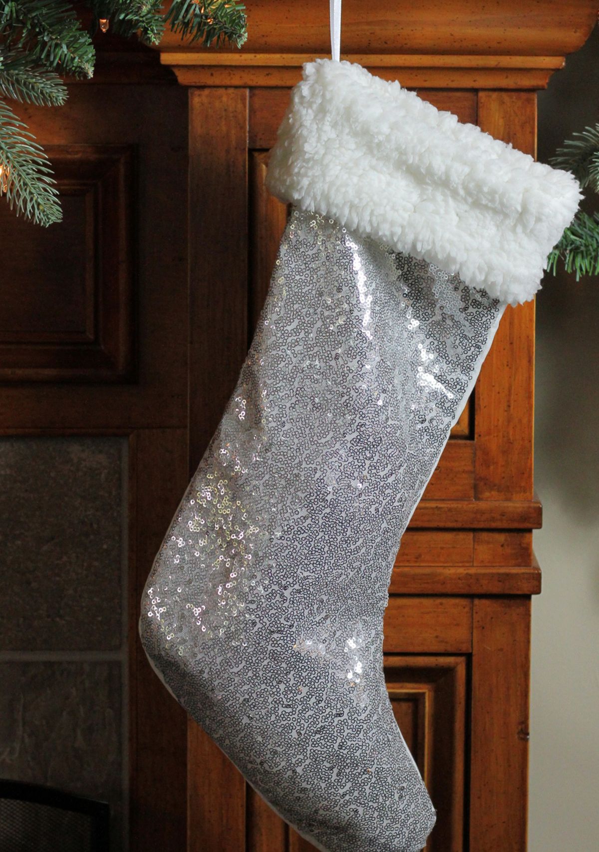 Northlight 18Inch Silver Sequins With a White Faux Fur Trim Christmas ...