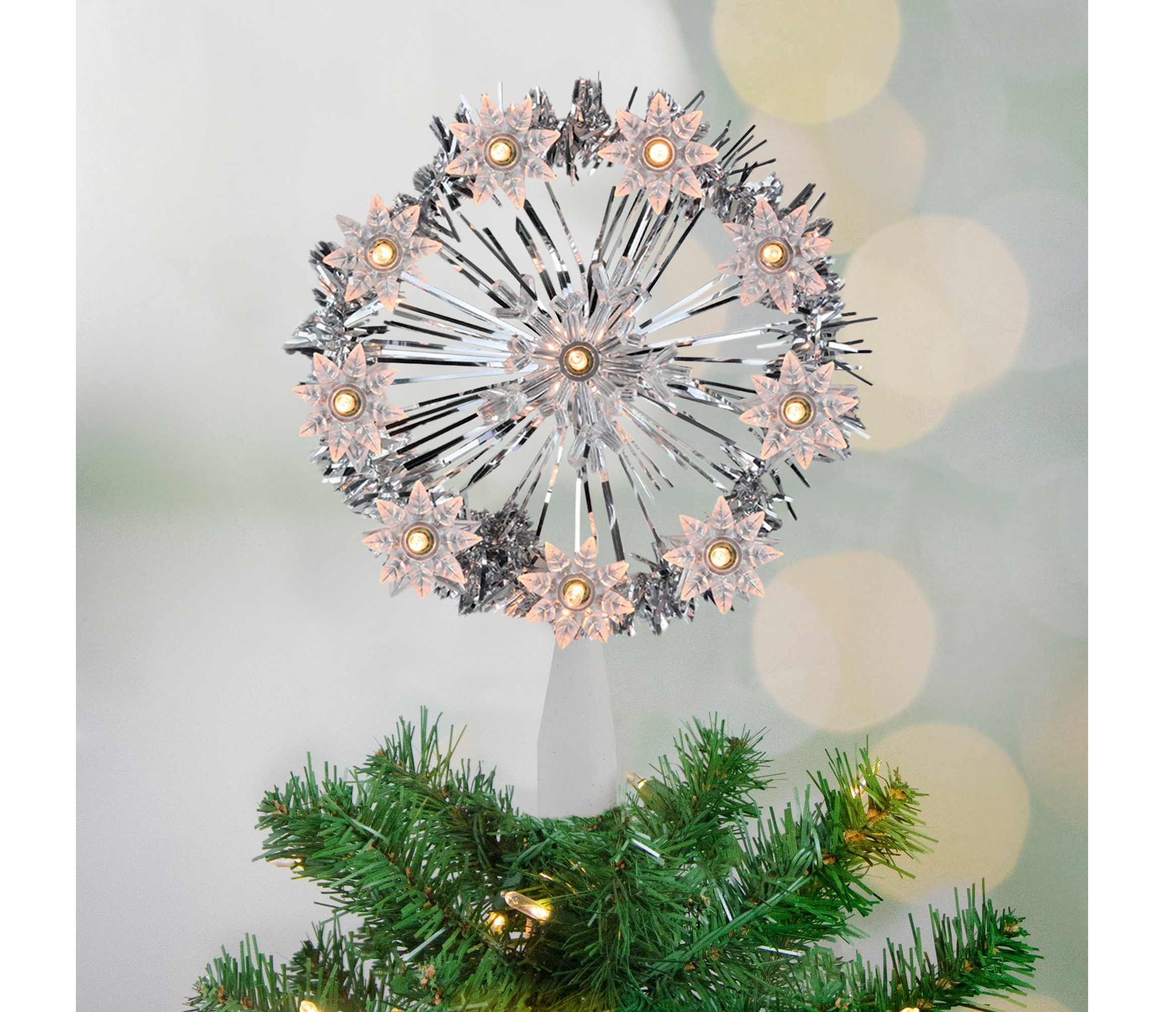 Northlight 7" Silver Pre-Lit Snowflake Starburst Christmas Tree Topper ...