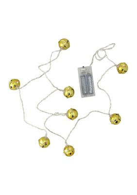 Northlight 8 Battery Operated Gold LED Jingle Bell Christmas Lights ...