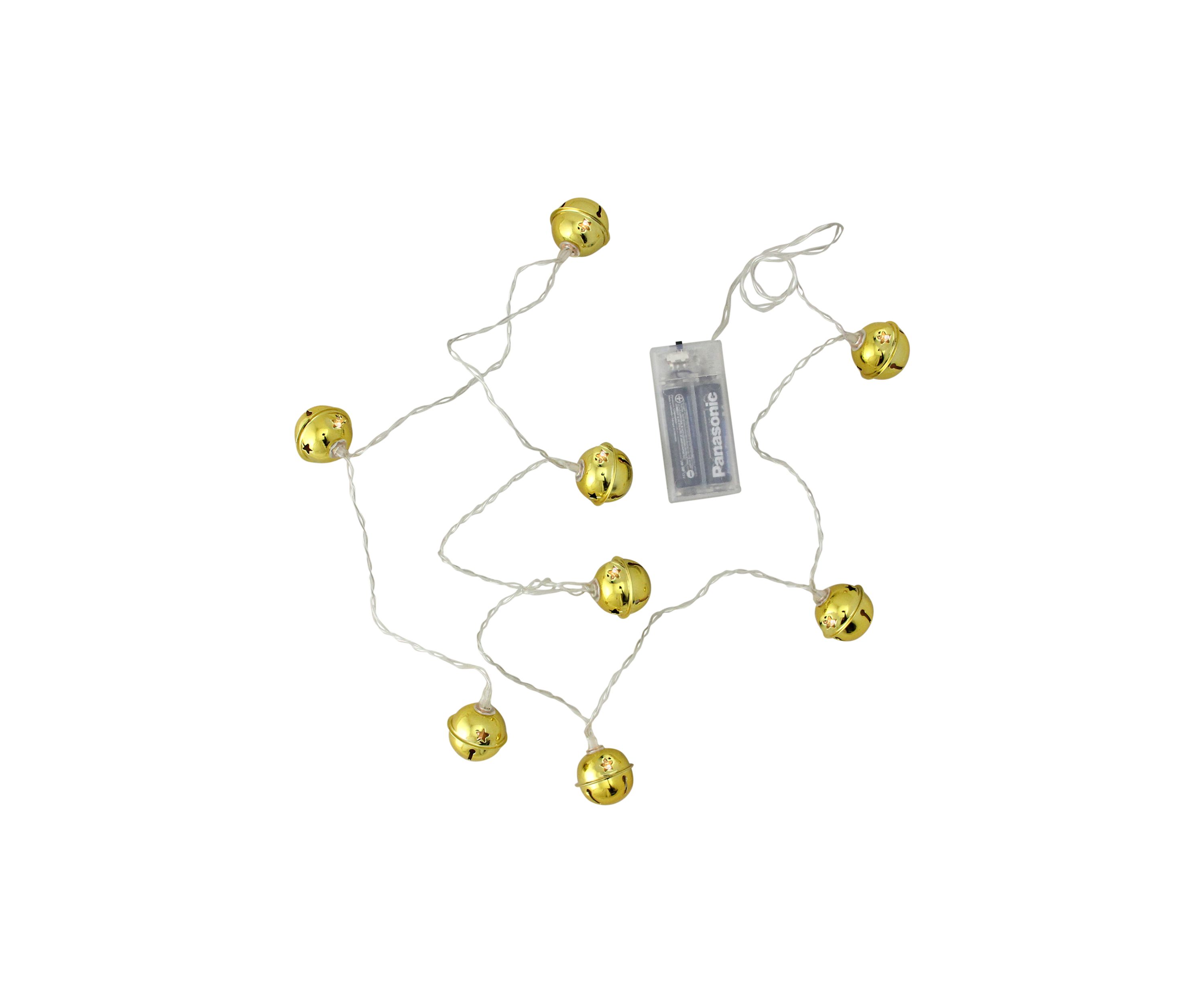 Northlight 8 Battery Operated Gold LED Jingle Bell Christmas Lights ...