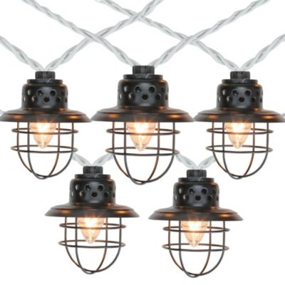 Northlight 10-Count Black Caged Fisherman Lantern Patio String Light ...