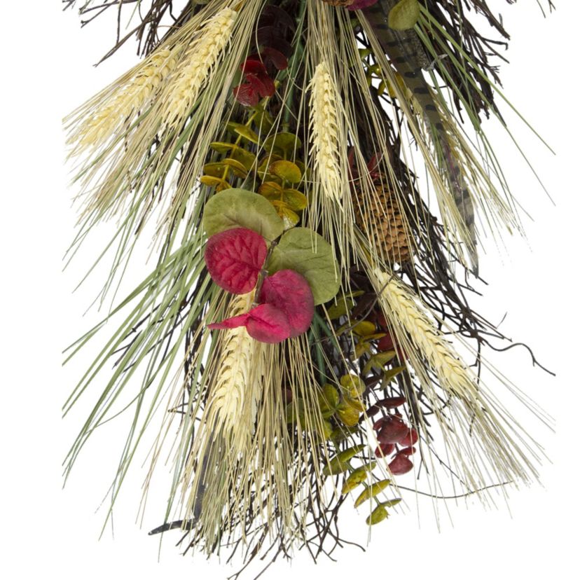 Northlight 24inch Autumn Harvest Wheat and Eucalyptus with Feathers ...