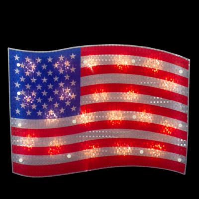 Northlight Lighted Holographic American Flag Window Decoration - 17 ...
