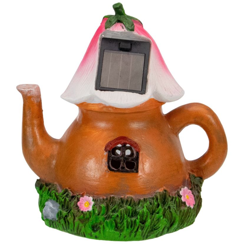 Northlight 7" Solar Lighted Flower Tea Pot Outdoor Garden Statue | Belk