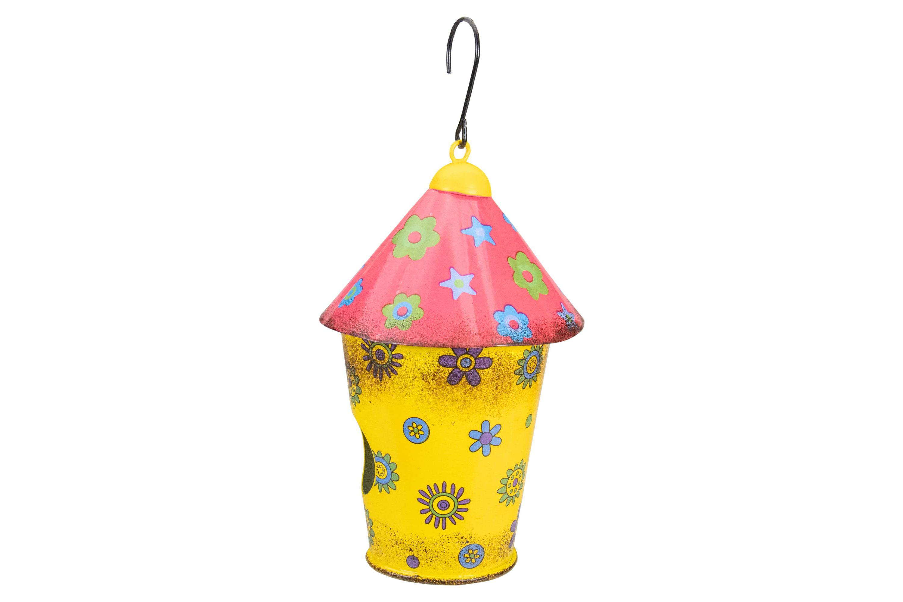Northlight 7.75" Red and Yellow Metal Birdhouse with Flowers | Belk