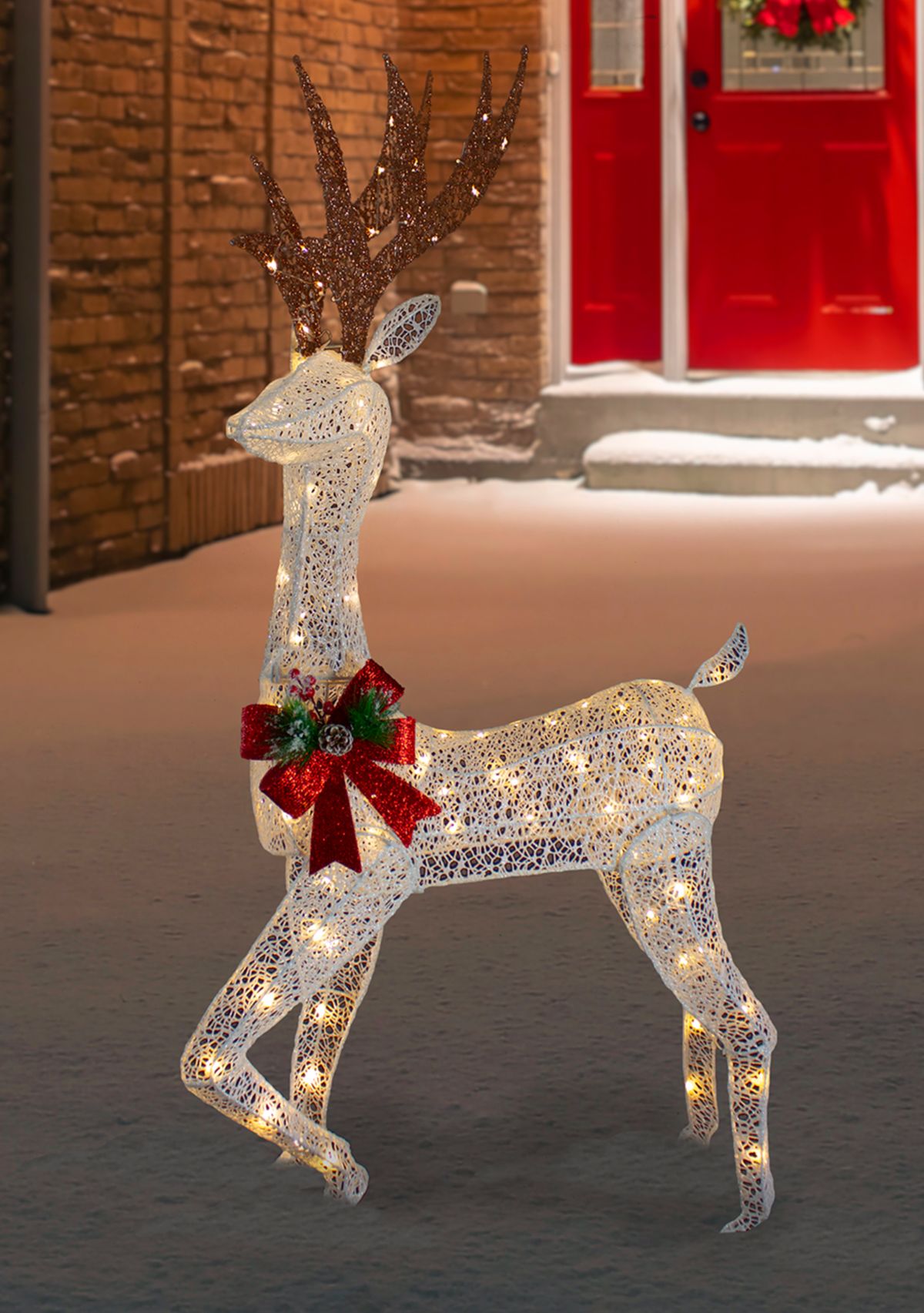 Northlight 60Inch LED Lighted Glitter Reindeer with Red Bow Outdoor ...