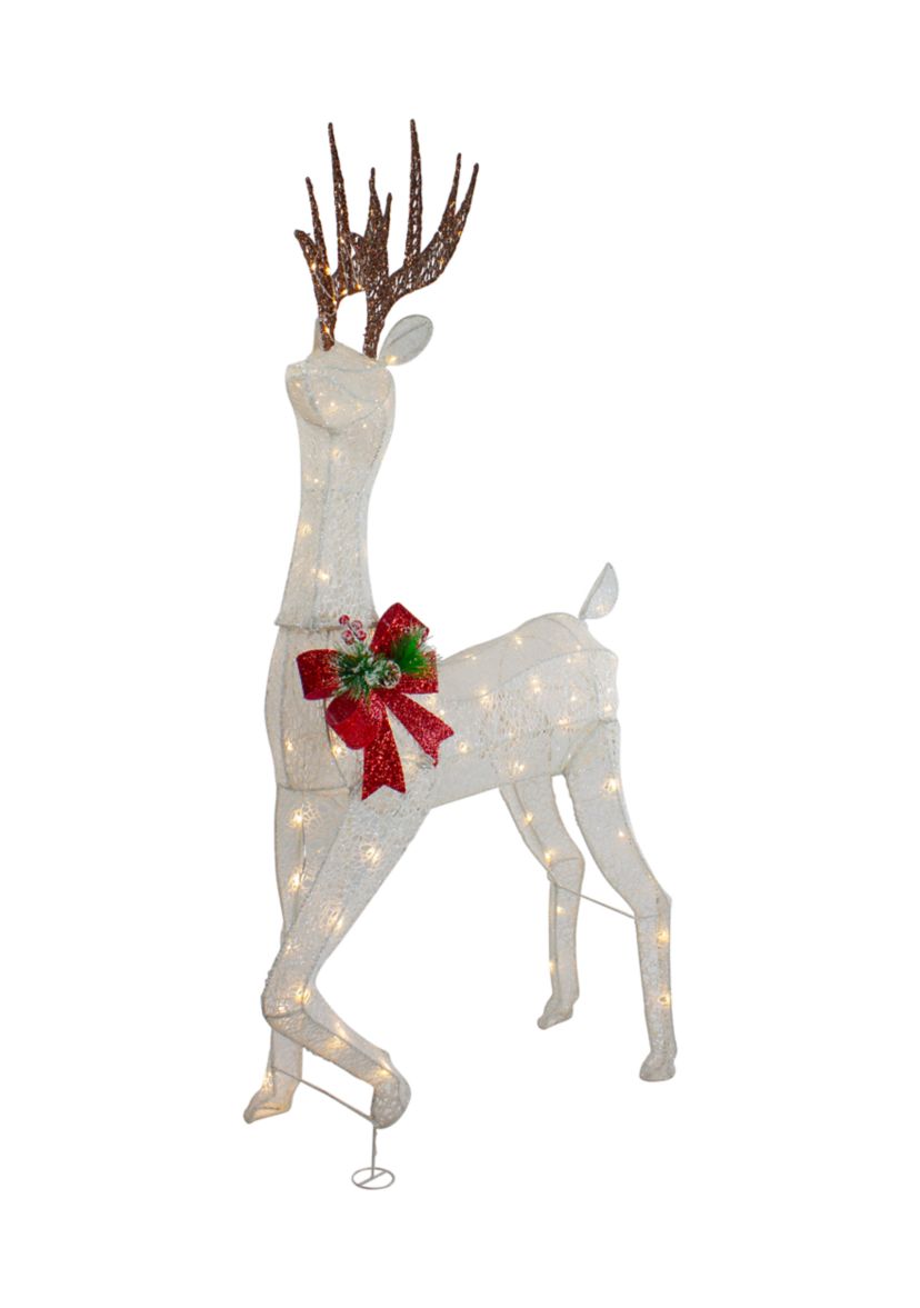 Northlight 60Inch LED Lighted Glitter Reindeer with Red Bow Outdoor ...