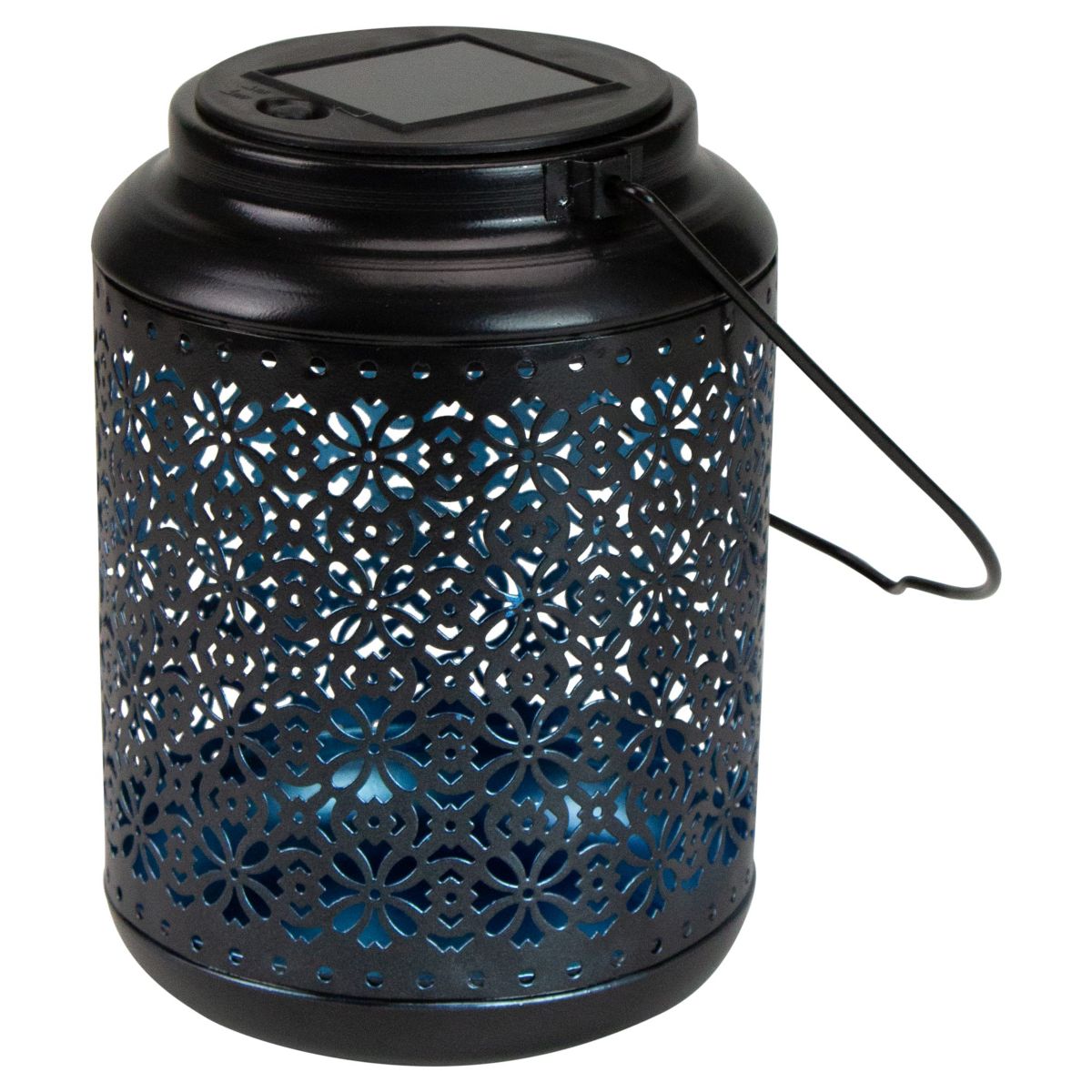 Northlight 7" Black Integrated Floral LED Solar Outdoor Lantern with ...