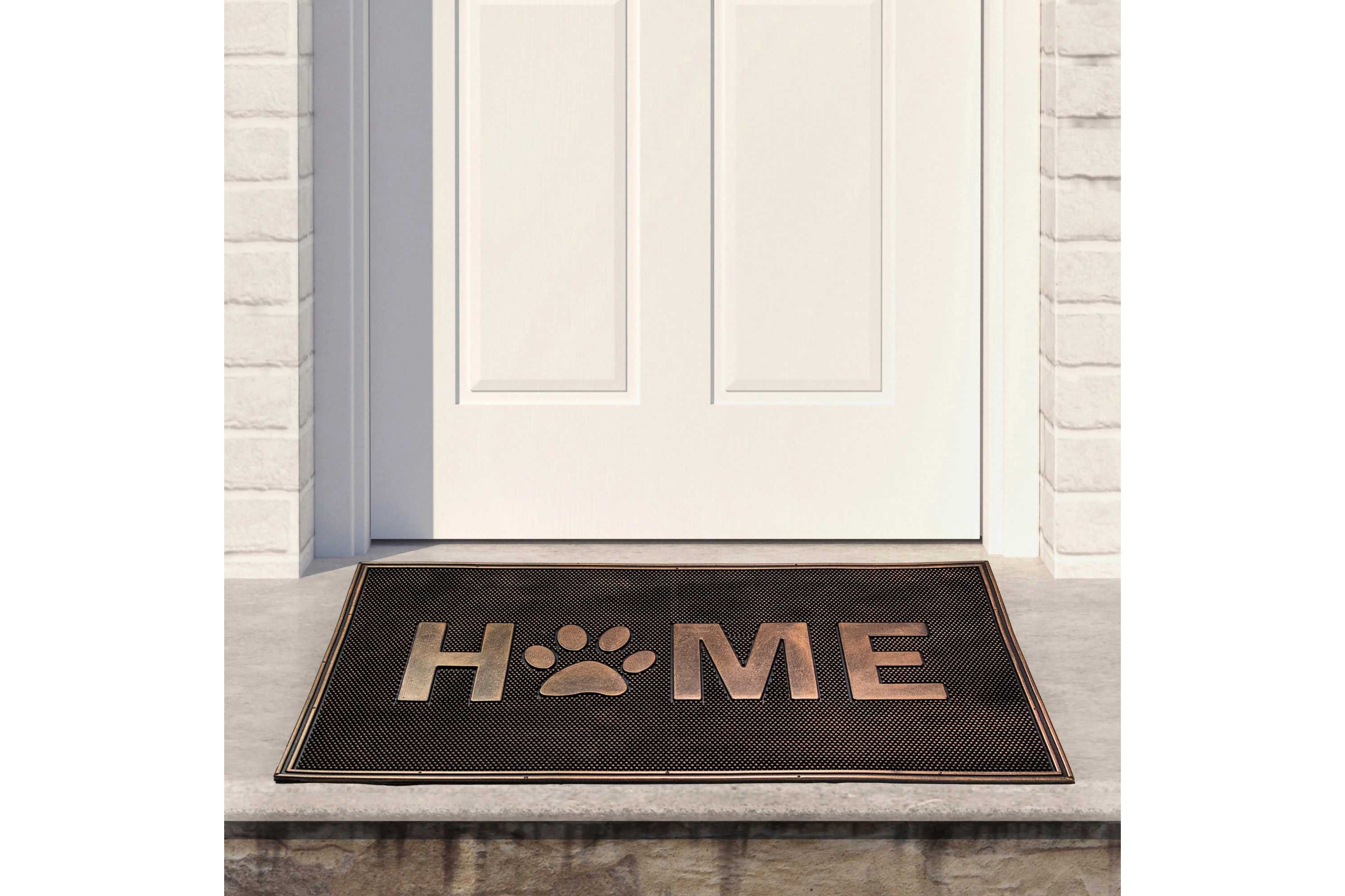 Northlight Gold Finish "Home" with Paw Print Rubber Doormat 18" x 30 ...